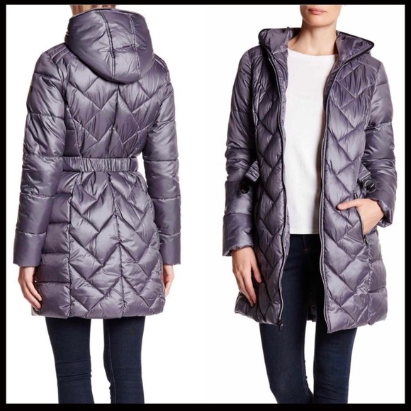 Guess | Jackets & Coats | Guess Grey Quilted Hooded Belted Puffer ...